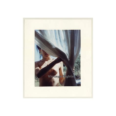 Rfolco Slim Nude Female Behind Curtain Boobs Vintage Photo France
