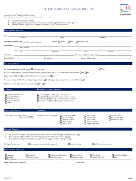 Fillable Online Tlc Application For Enrollment 2025 Fax Email Print Pdffiller