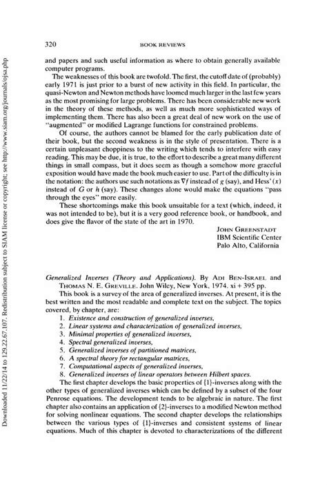 Pdf Generalized Inverses Theory And Applications Adi Ben Israel