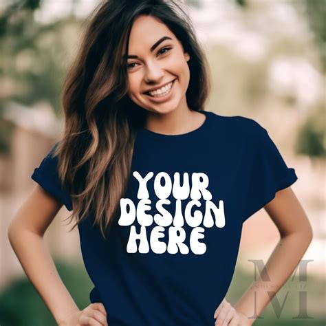 Bella Canva 3001 Navy Shirt Mockup Heather Navy Model Mock Up Unisex