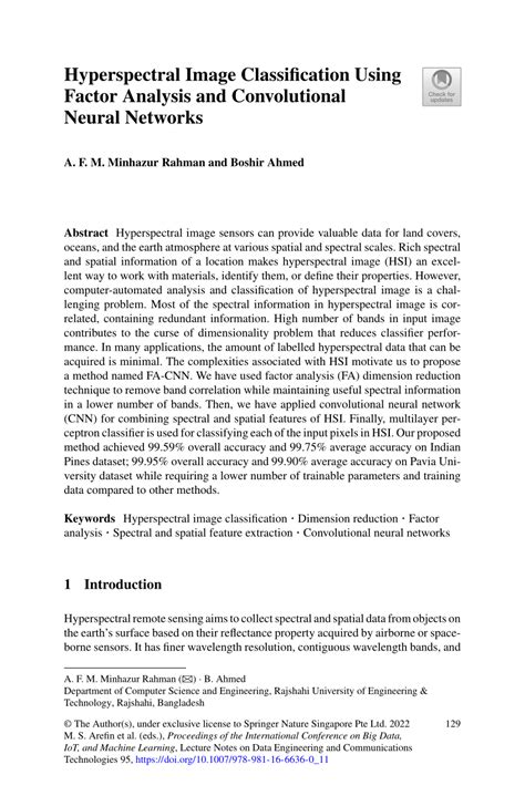 Pdf Hyperspectral Image Classification Using Factor Analysis And