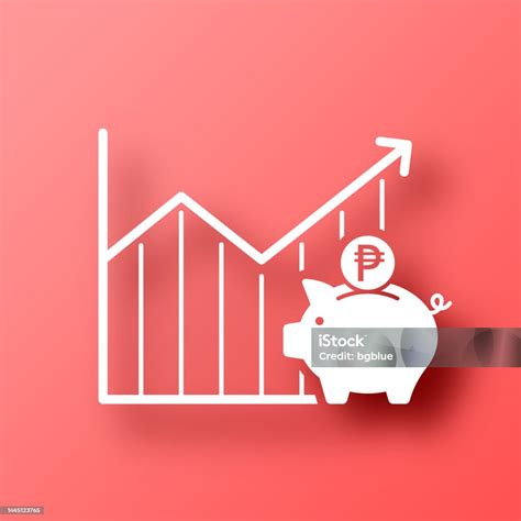 Chart Of Increased Peso Savings Icon On Red Background With Shadow