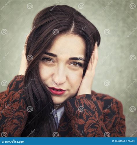 Portrait Of Young Sensual Brunette Girl Outdoors Stock Image Image Of