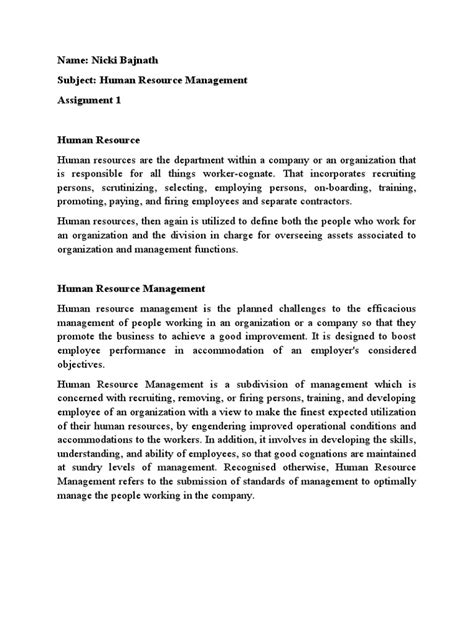 Hrm Assignment 1 Pdf Human Resource Management Employment
