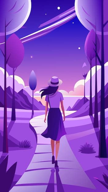 Premium Vector A Cartoon Of A Woman Walking In A Park With Trees And