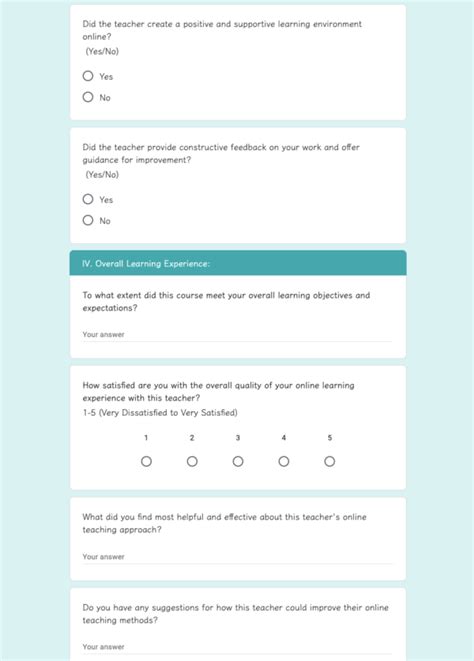 Free Teacher Feedback Form For Online Education Template In Google Forms