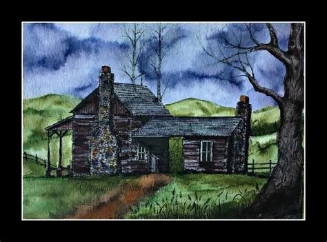Log Cabin Print Country Cabin Landscape Mountain Cabin Etsy