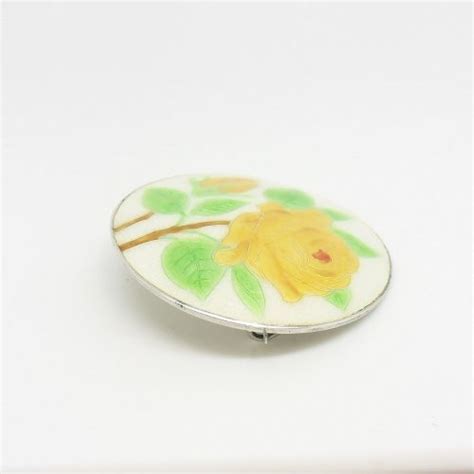 Antique Silver And Enamel Floral Design Brooch By Clement Berg