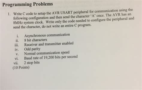 Programming Problems Write C Code To Setup The Avr