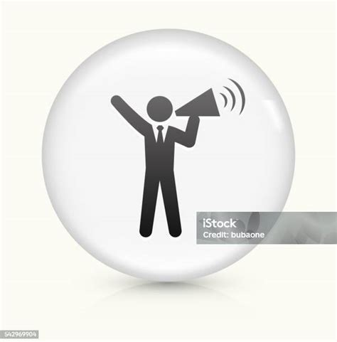 Megaphone Stick Figure Icon On White Round Vector Button Stock