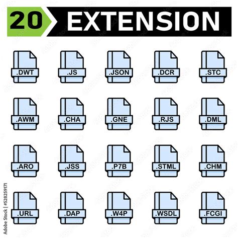 File Extension Icon Set Include Dwt Js Json Dcr Stc Awm Cha Gne Rjs Dml Aro Jss P7b