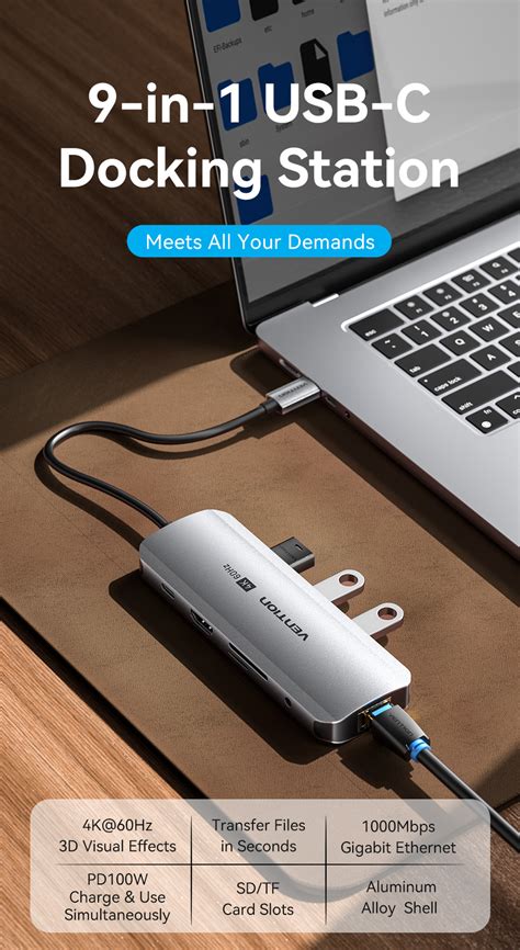 Vention Usb C Hub 9 In 1 Usb Type C Converter With 4k 60hz Hdmi Vga 3