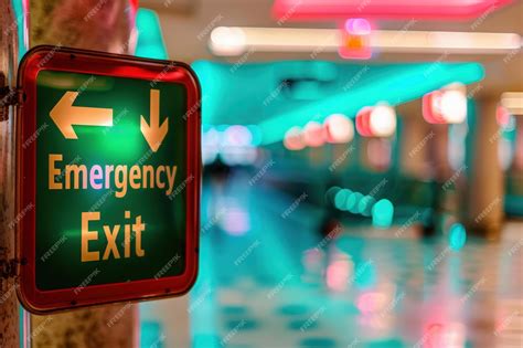 A Glowing Emergency Exit Sign Signals Safe Passage With Arrows Pointing