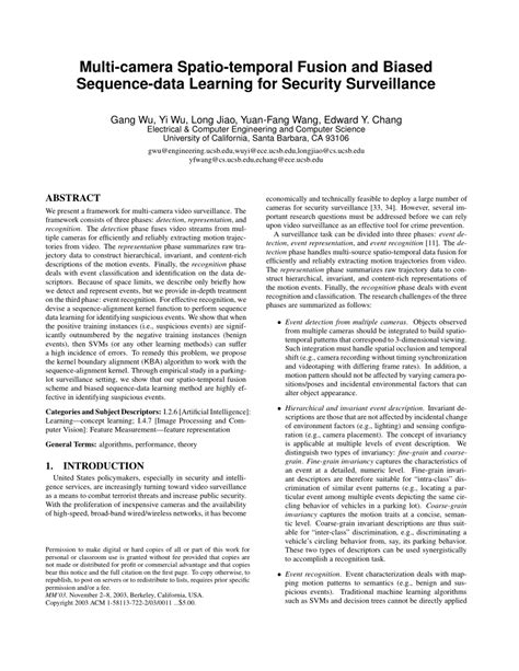 Pdf Multi Camera Spatio Temporal Fusion And Biased Sequence Data Learning For Security