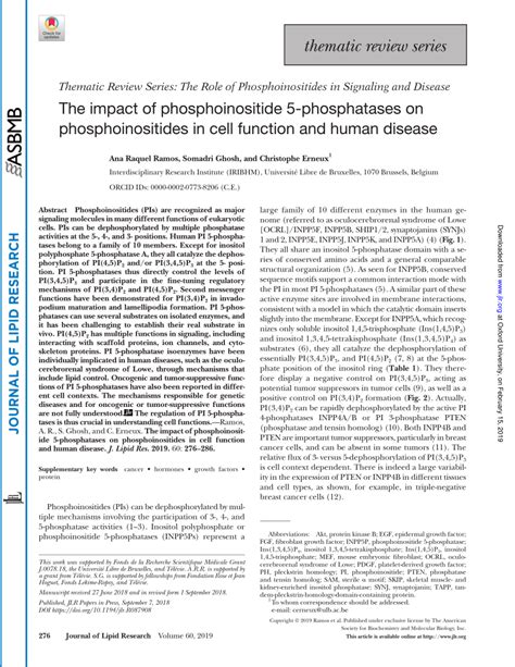 Pdf The Impact Of Pi 5 Phosphatases On Phosphoinositides In Cell Function And Human Disease