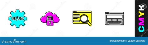 set ui or ux design cloud computing lock and icon vector stock