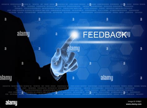 Business Hand Pushing Feedback Button On A Touch Screen Interface Stock