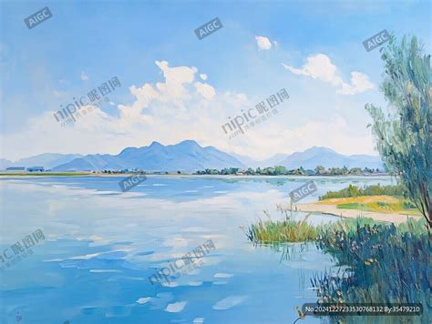 Ai创作图厚涂景色 湖畔插画 湖边油画 风景厚涂 湖畔油画 风景淡彩 邛海插画邛海手绘 插画湖景 水天一色油画 湖景插画 湖畔画 风景水粉