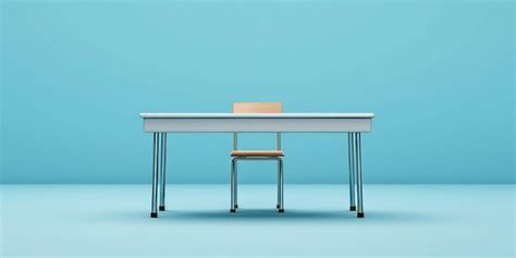 Premium Photo Mockuplight Blue Classroom Empty Teachers Table Front View Minimal School Table