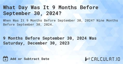 What Day Was It 9 Months Before September 30 2025 Calculatio