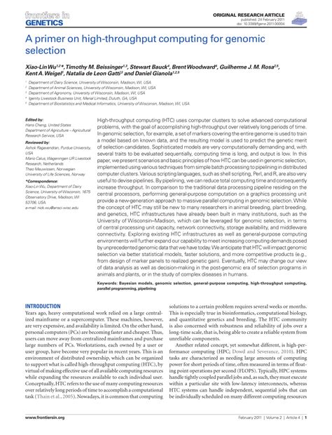 Pdf A Primer On High Throughput Computing For Genomic Selection