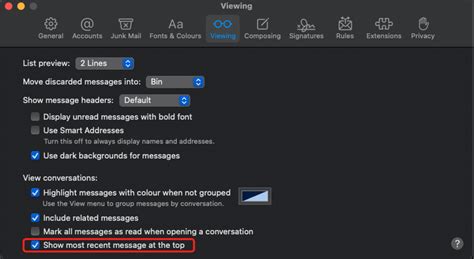 macos mail “show most recent email at the top” in conversation thread