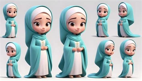 3d Princess Muslimah Character Set Premium Ai Generated Image