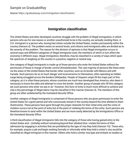 ⇉immigration Classification Essay Example Graduateway