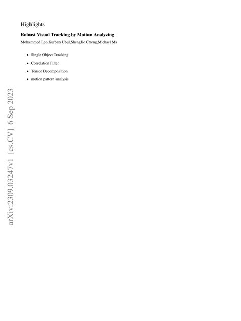 PDF Robust Visual Tracking By Motion Analyzing