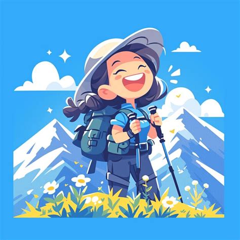 Premium Vector A Zurich Girl Hikes In The Alps In Cartoon Style