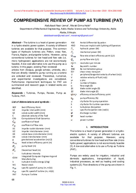 Pdf Comprehensive Review Of Pump As Turbine Pat