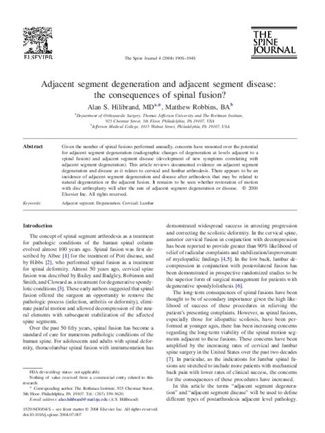 Pdf Adjacent Segment Degeneration And Adjacent Segment Disease The