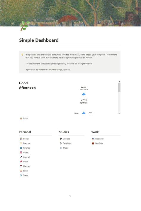 Simple Notion Dashboard