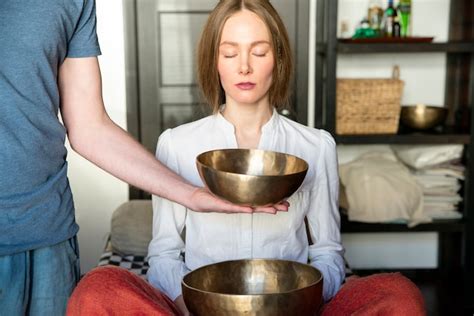 Premium Photo Tibetan Singing Bowls In Sound Therapy In Spa Center