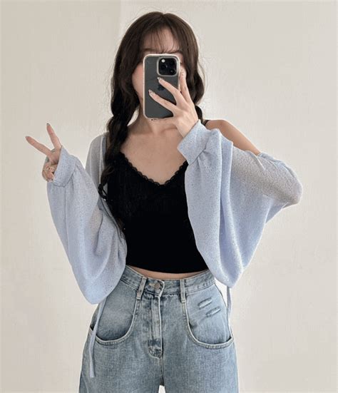 [ 99 흘러내림없는~] 왕루즈 리본 얇은 볼레로 가디건 5c 에이블리