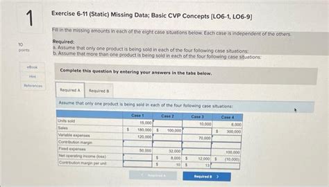 Solved Exercise Static Missing Data Basic CVP Chegg