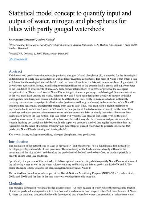 Pdf Statistical Model Concept To Quantify Input And Output Of Water Nitrogen And Phosphorus