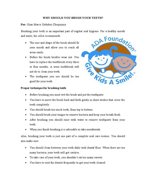 Why Brush Teeth Healthy Mouth And Smile Pdf