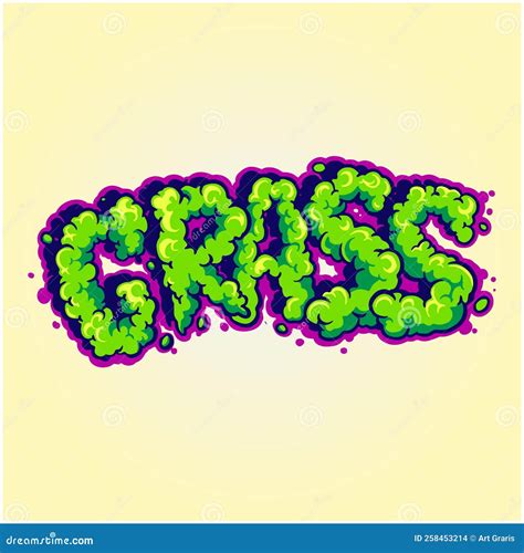 Lettering Words Grass With Smoke Effect Illustration Stock Vector