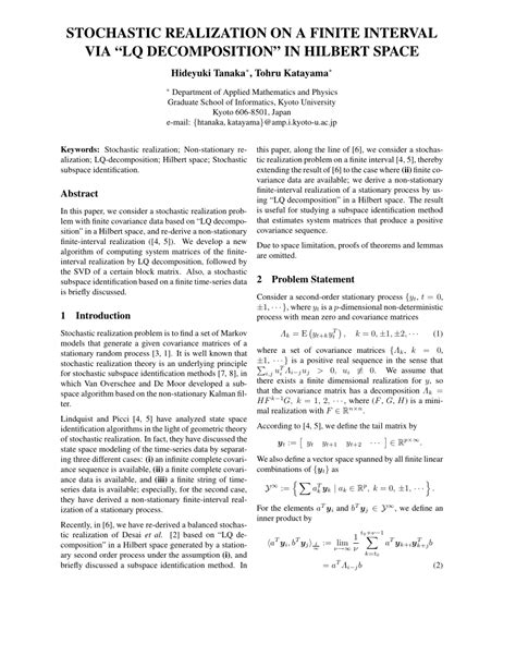 Pdf Stochastic Realization On A Finite Interval Via Lq Decomposition