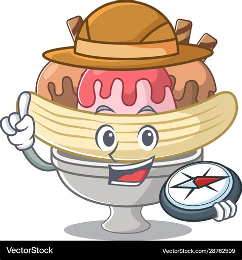 Banana Split Stylized Explorer Having A Compass Vector Image