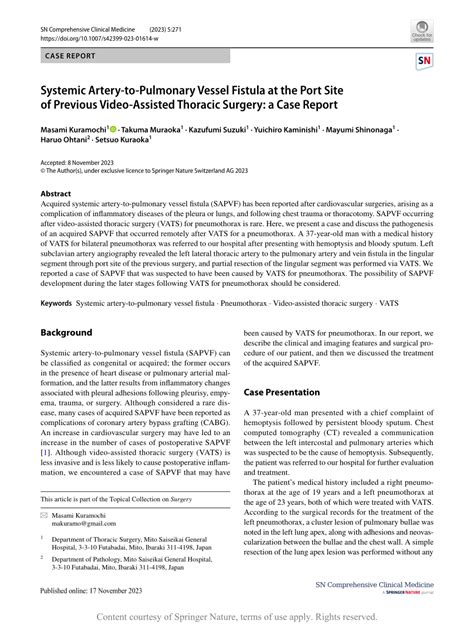 Systemic Artery To Pulmonary Vessel Fistula At The Port Site Of Previous Video Assisted Thoracic