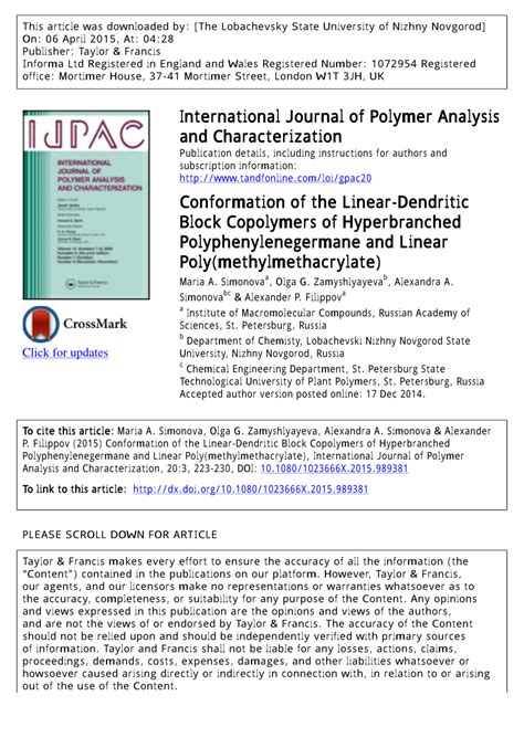 Pdf Conformation Of The Linear Dendritic Block Copolymers Of