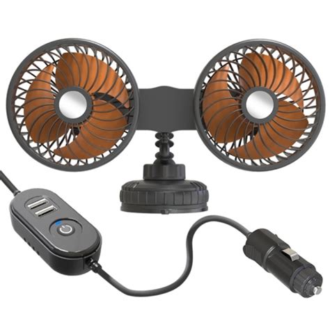 F6026 대형 흡입 컵 차량 장착형 이중 헤드 팬 모델 Usb 포함 담배 라이터