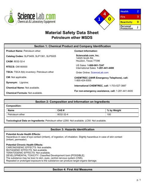 Petroleum Ether Msds