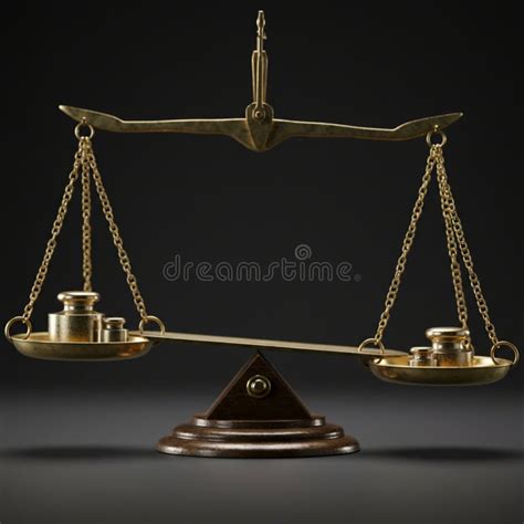 Brass Balance Scale With Two Pans Suspended By Chains Resting On A