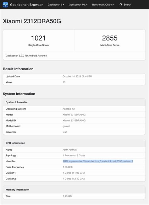 小米redmi Note 13 Pro：全球型号登陆 Geekbench，配备android 13、8 Gb 内存和骁龙 7s Gen 2