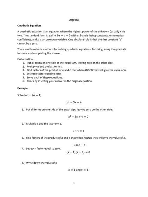 Topic 1 Algebra 2 Pdf Quadratic Equation Factorization