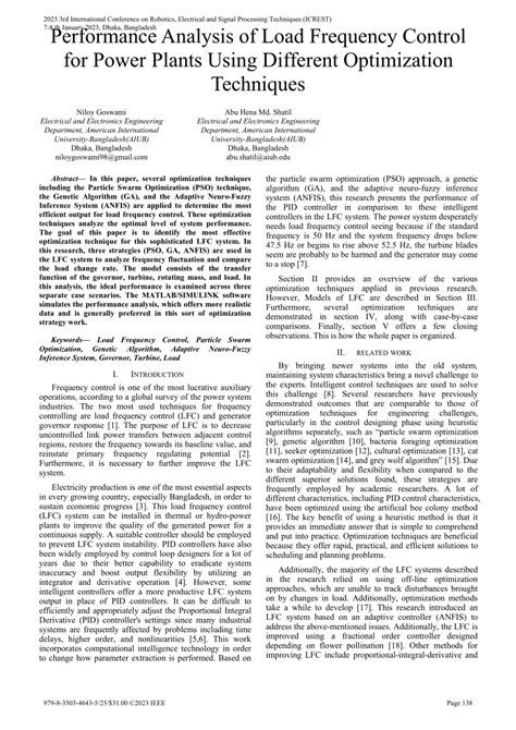 Pdf Performance Analysis Of Load Frequency Control For Power Plants Using Different