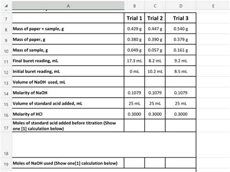Solved A 7 8 Mass Of Paper Sample G 9 Mass Of Paper G 10